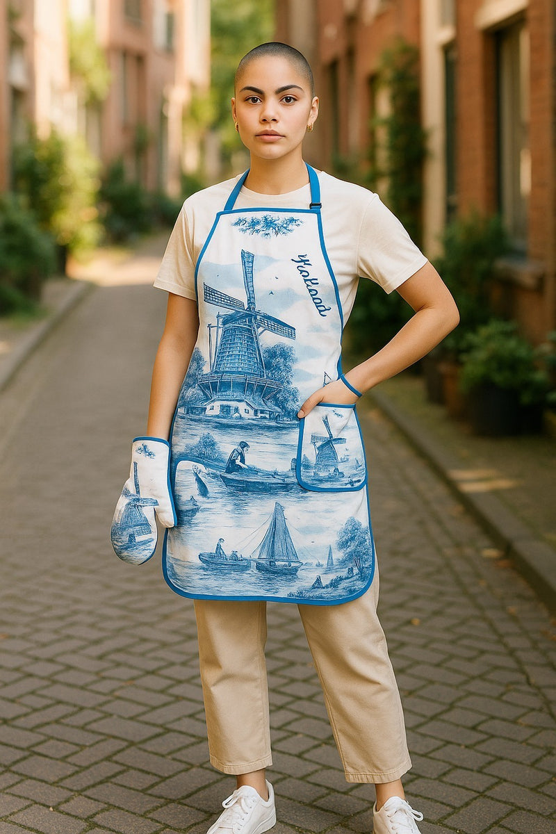 Dutch Heritage set of Apron and Oven mitten Delftblue – Unique! -World ...